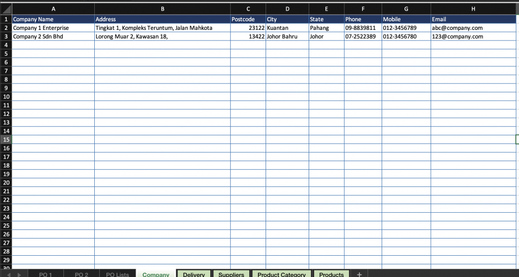 Purchase Order Template Guna Excel ⋆ Rekemen