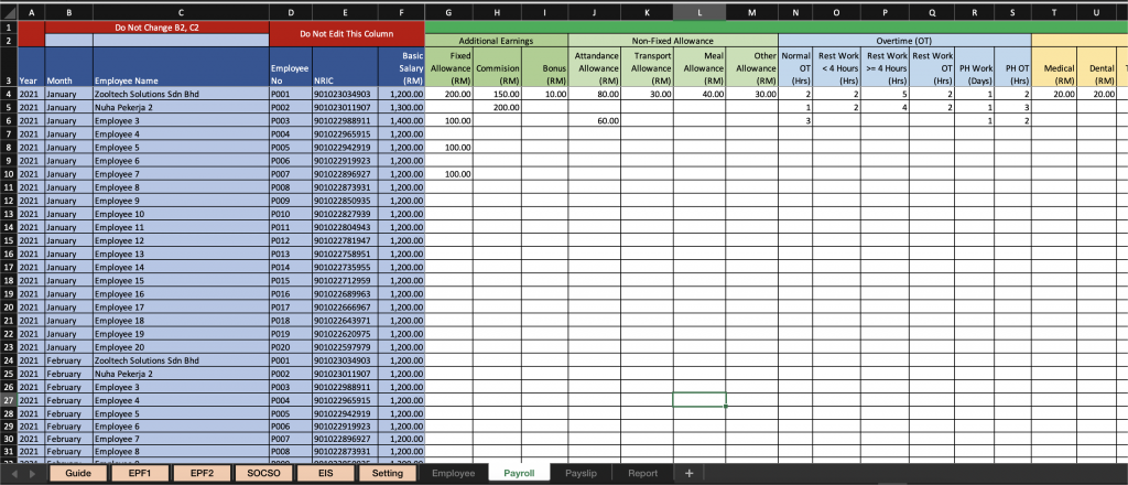 Payroll Excel Template Malaysia, Dah Ada Formula ⋆ Rekemen