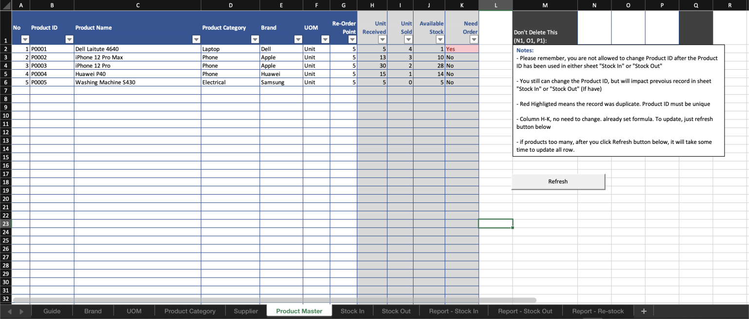 Template Stock Inventory Excel ⋆ Rekemen