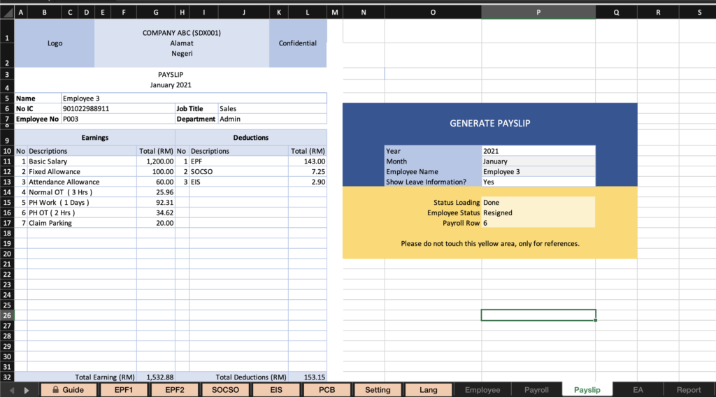 Template Payroll Excel Malaysia - V2 ⋆ Rekemen