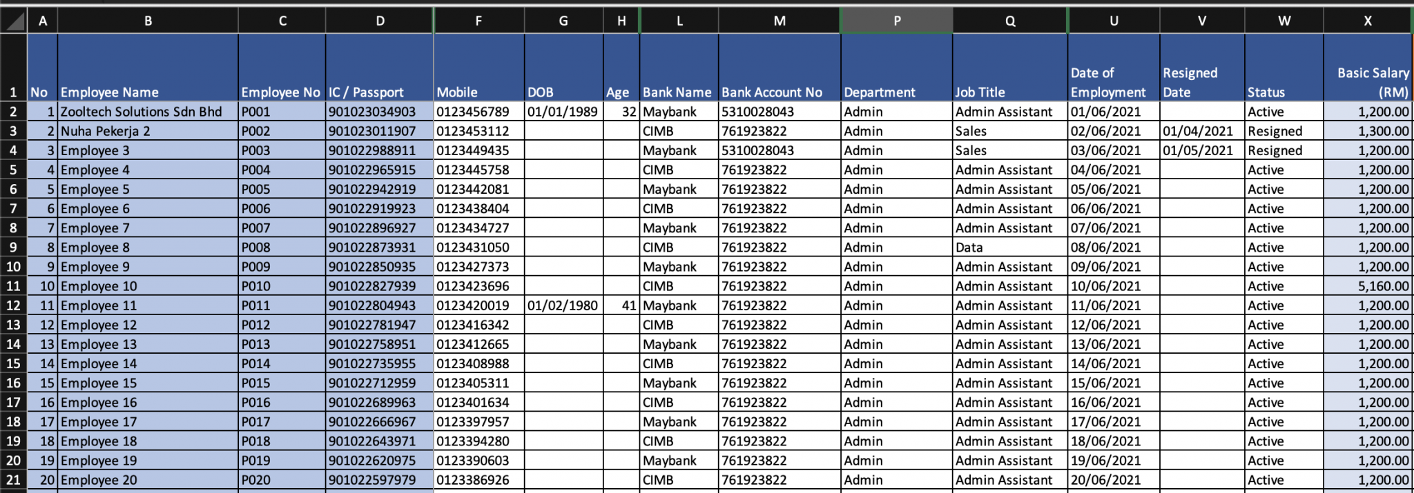 Template Payroll Excel Malaysia - V2 ⋆ Rekemen