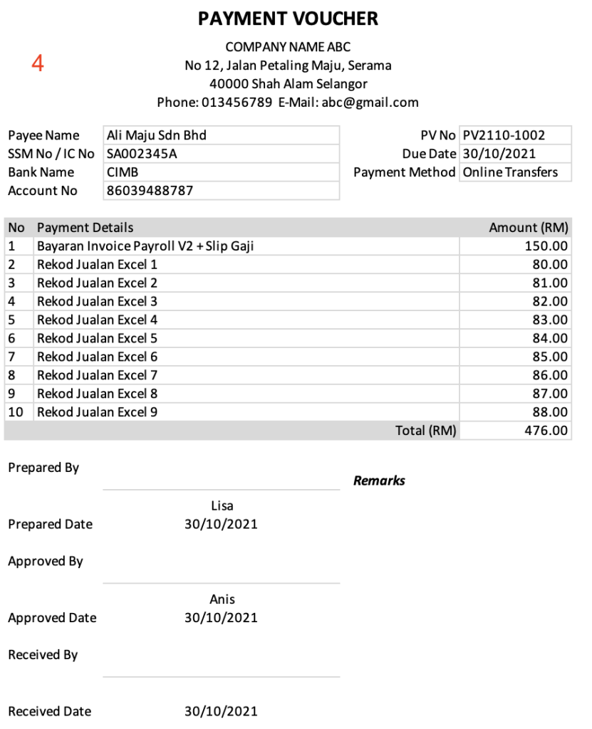 Payment Voucher Excel Malaysia - Lebih Mudah & Efektif ⋆ Rekemen