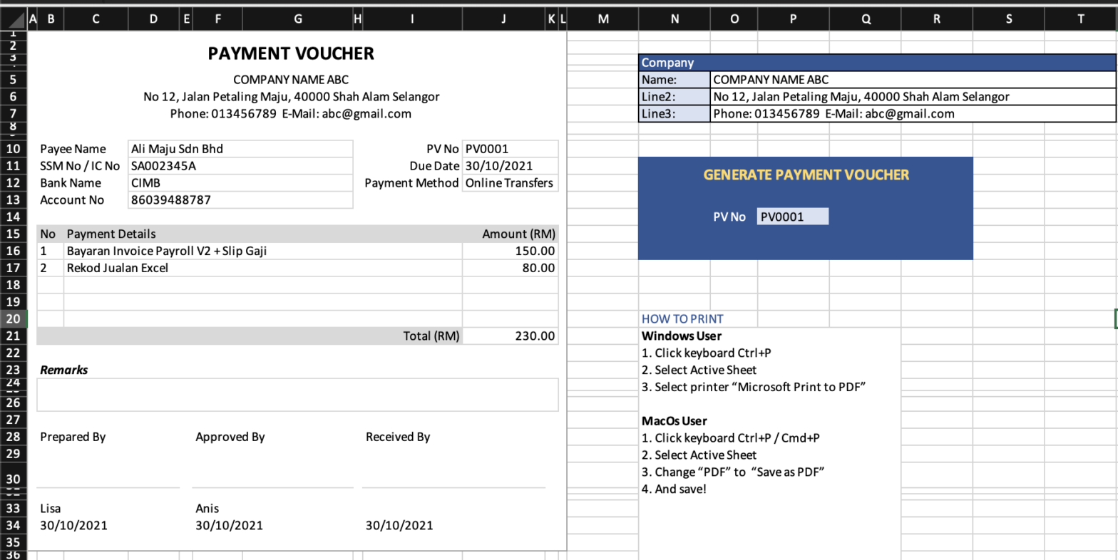 Payment Voucher Excel Malaysia - Lebih Mudah & Efektif ⋆ Rekemen